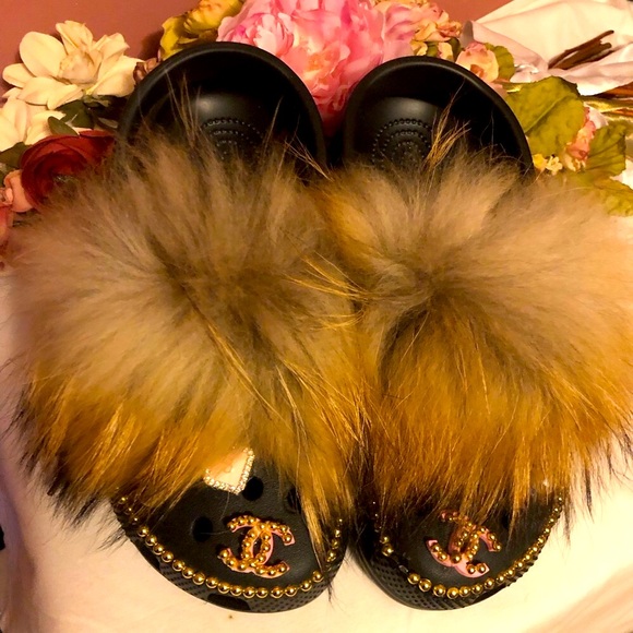 CROCS | Shoes | Crocs Black Clogs With Fur And Embellishments | Poshmark